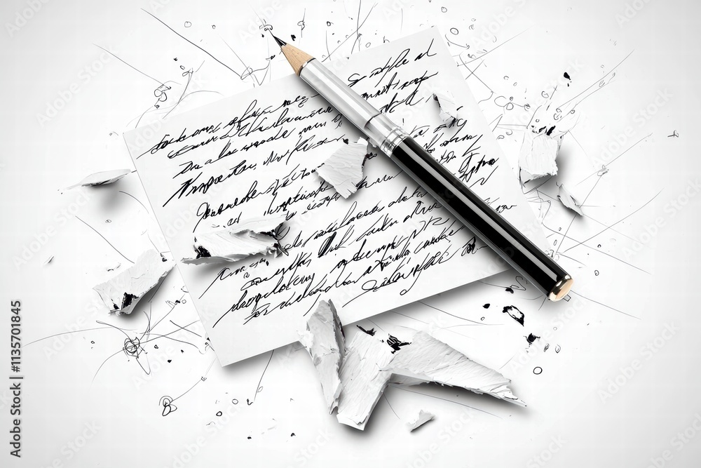 Destroyed Handwritten Notes and Pen Stock Illustration | Adobe Stock