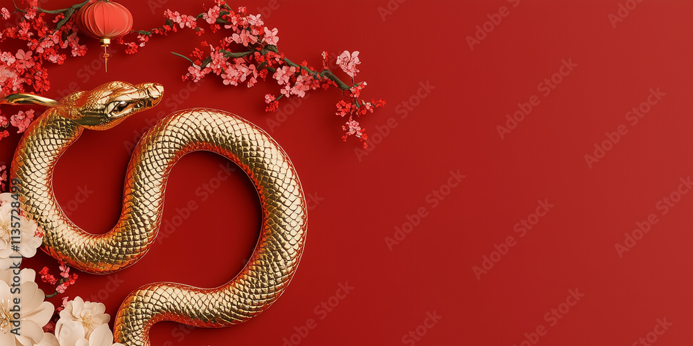 Foto de Stock Red and Gold Snake with Floral Patterns for New Year ...