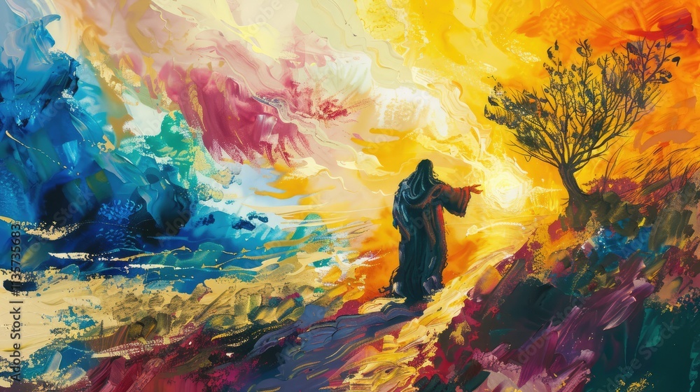 Abstract art. Colorful painting art of the biblical Moses and the ...