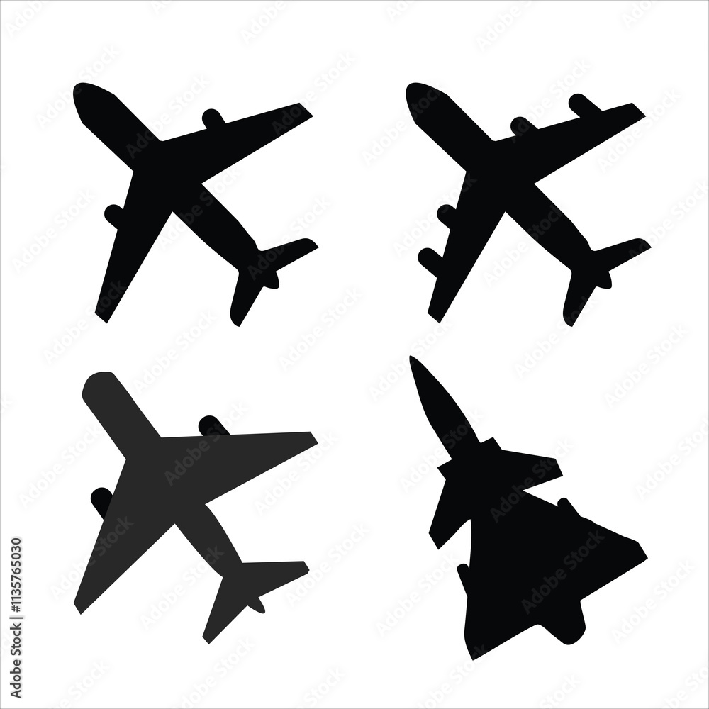 Plane icon top view. Flat airplane icon set. Vector airplane symbols ...