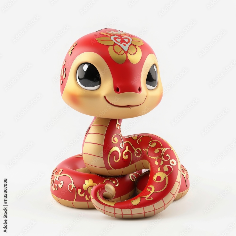 3d chinese happy red snake, lunar new year theme, white background ...
