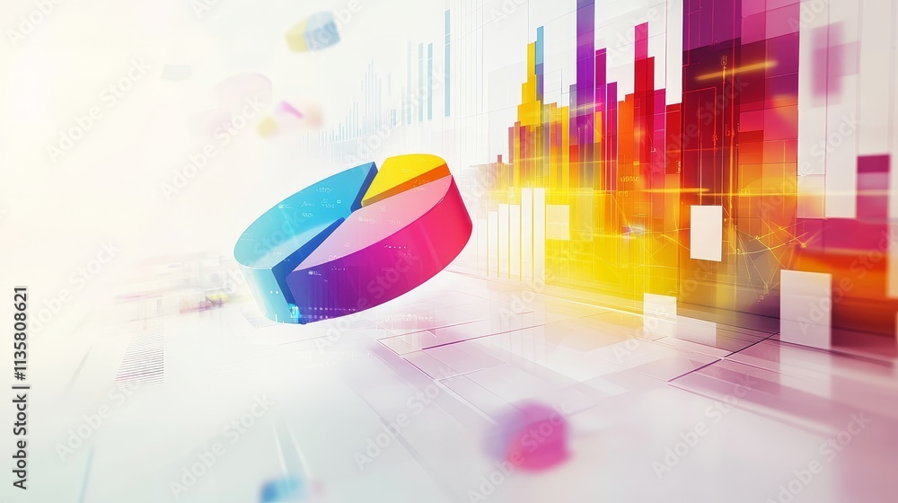 Abstract data visualization with pie chart and bar graph representing analytical insights. Stock ...