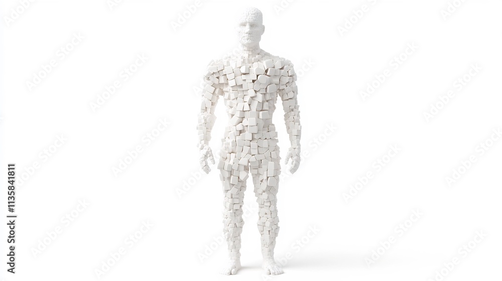 Geometric Human Figure Sculpture Crafted from Foam Blocks on Plain ...