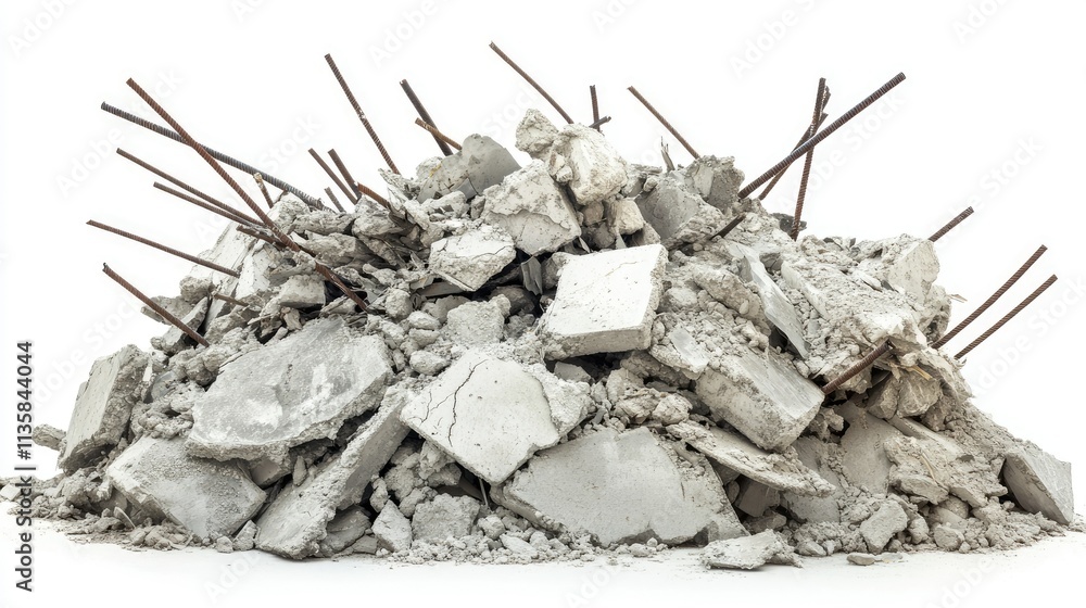 Pile of Construction Debris with Broken Concrete Blocks, Exposed Rebar ...