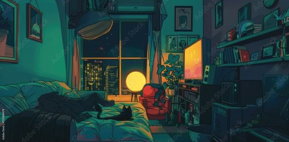 animated virtual backgrounds, stream overlay loop, cozy lo-fi living ...
