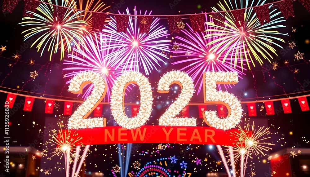 Spectacular 2025 New Year Fireworks Celebration A vibrant display of ...