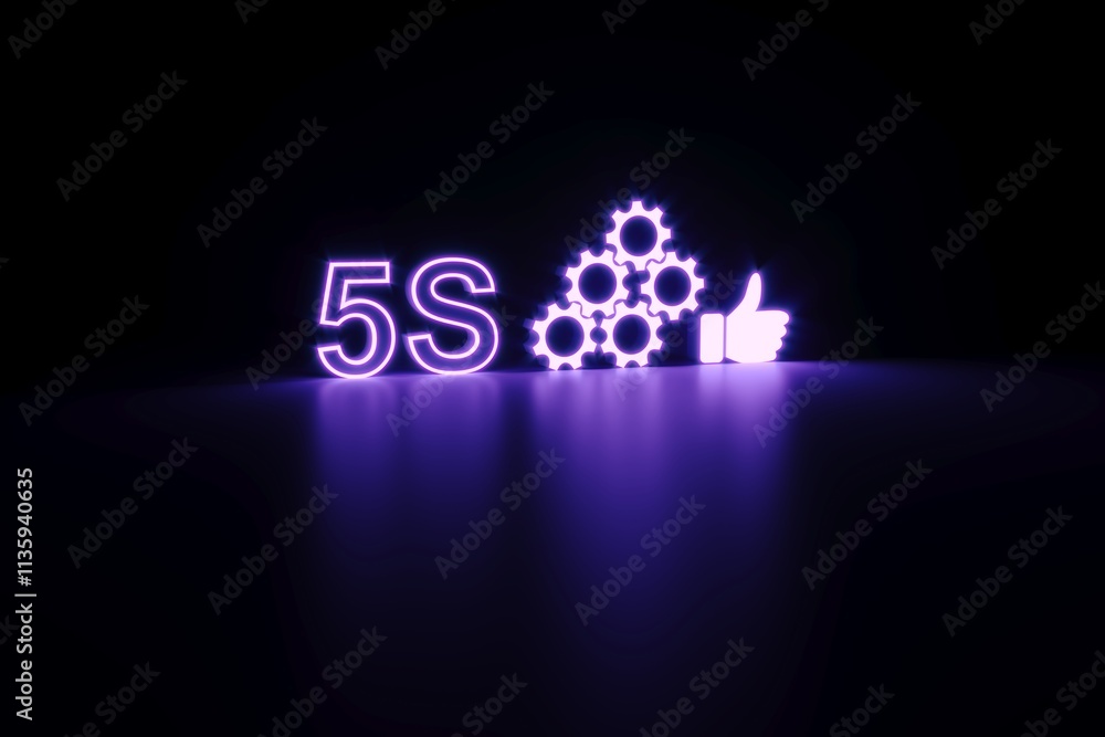 5S neon concept self illumination background 3D illustration Stock ...