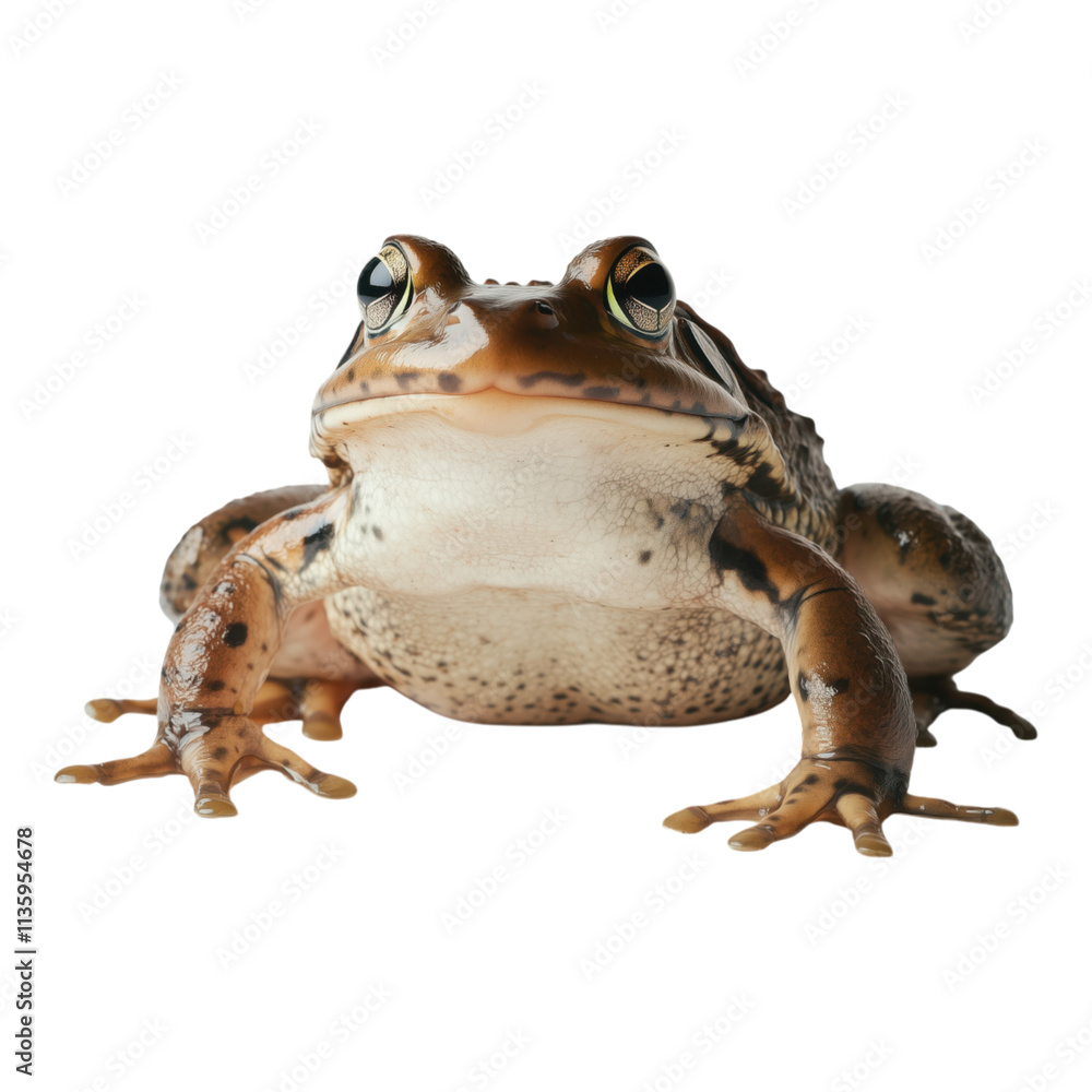 Full-body photograph of a majestic African bullfrog on a transparent ...