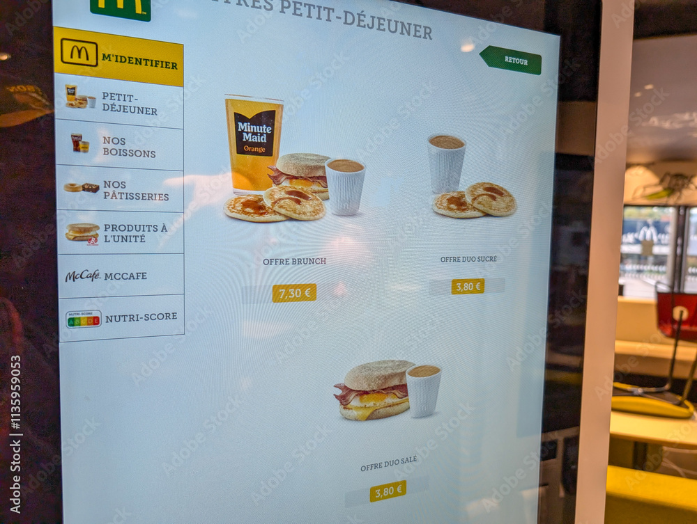 France, 21 September 2024 : McDonald's breakfast menu display featuring ...