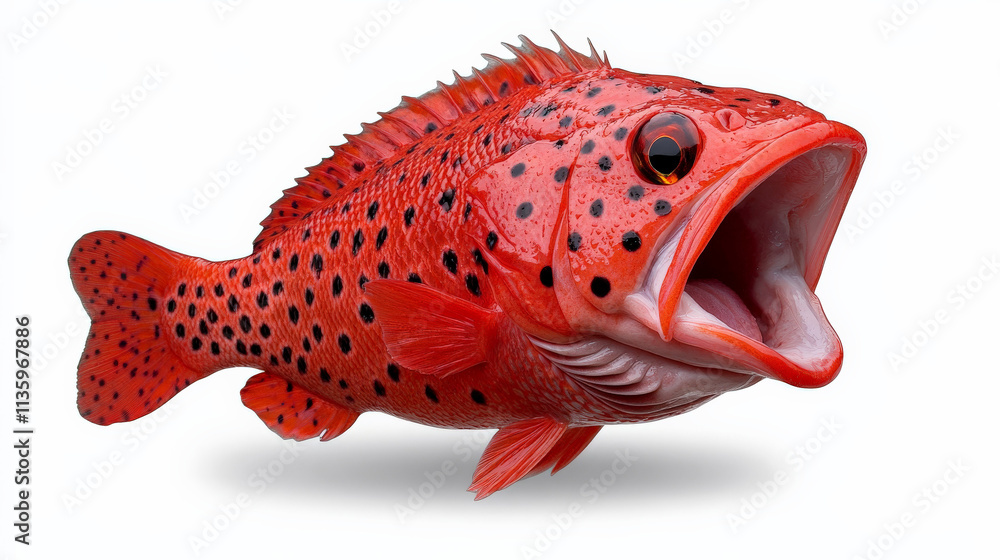 Red Snapper Close Up: A vibrant red snapper with black spots, its mouth ...