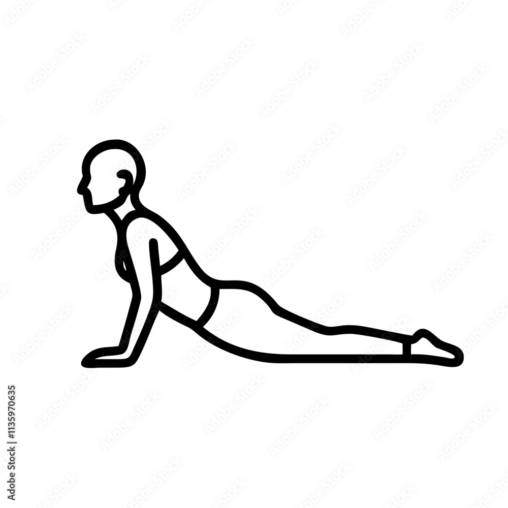 cobra pose bhujangasana - simple black line art icon of cobra pose ...