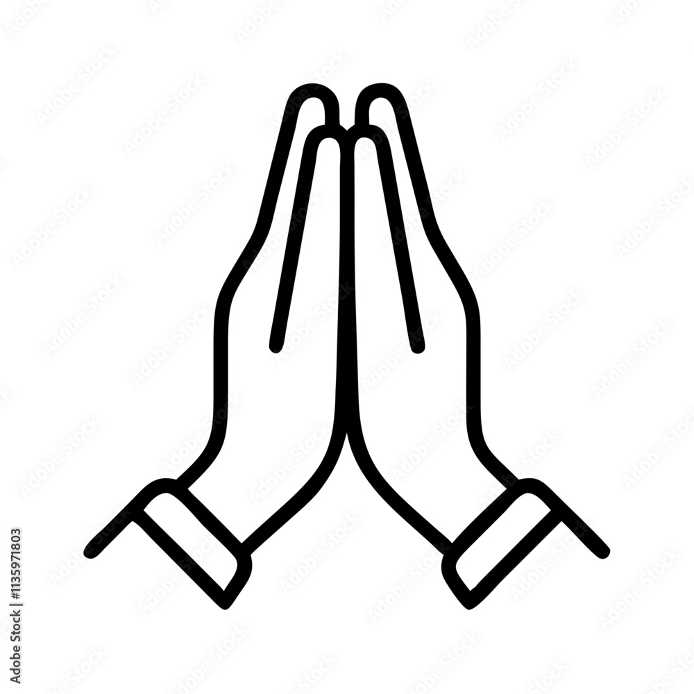 namaste hands - simple black line art icon of namaste hands, for yoga ...