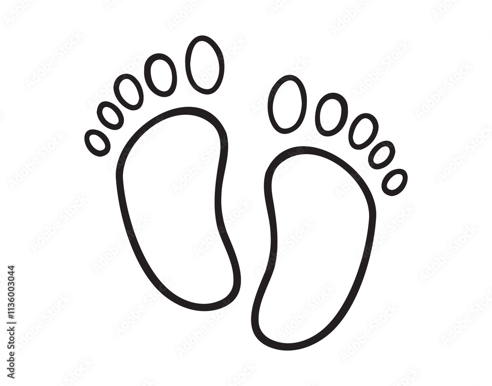 Child footprint. Traces of bare baby or kid feet doodle hand drawn icon ...