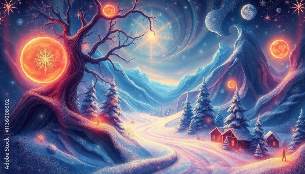 Interlocking Fractals Forming a Surreal Christmas Landscape Vector ...