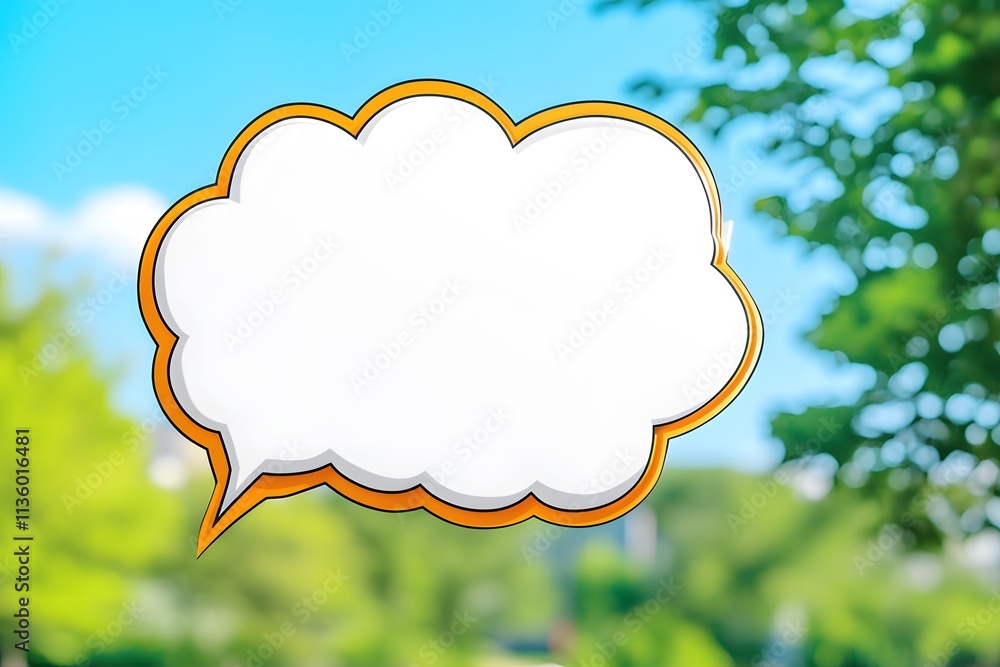 Simple cartoon thought bubble, vector line art icon, blur background ...