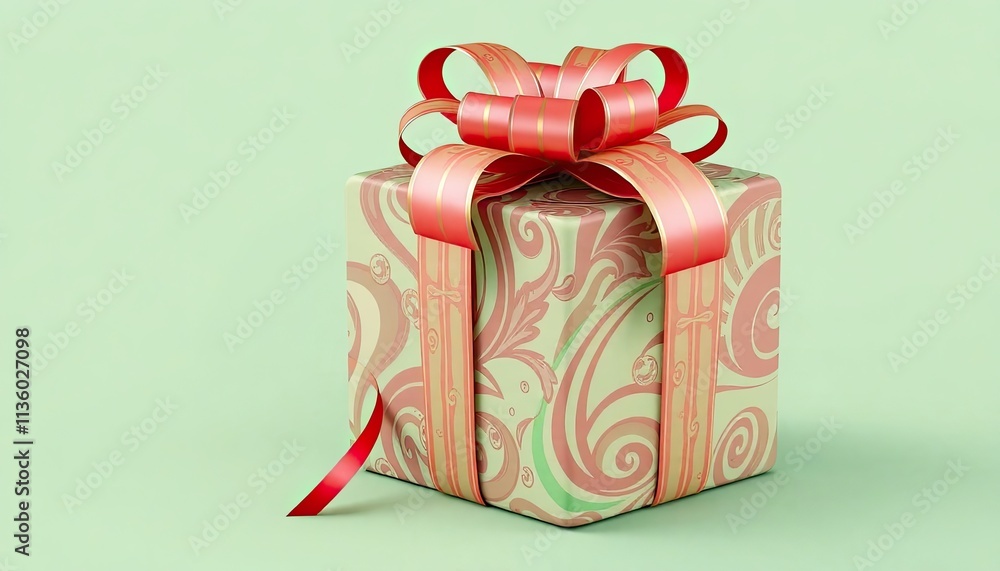 Conceptual Christmas Gift Wrapped in Ribbons of Dynamic. Swirling ...