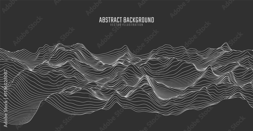 Contour mountain landscape. Waved line art. Abstract minimal ...