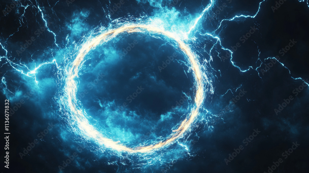 Realistic bolt circle with lightning explosion vector effect. Electric ...