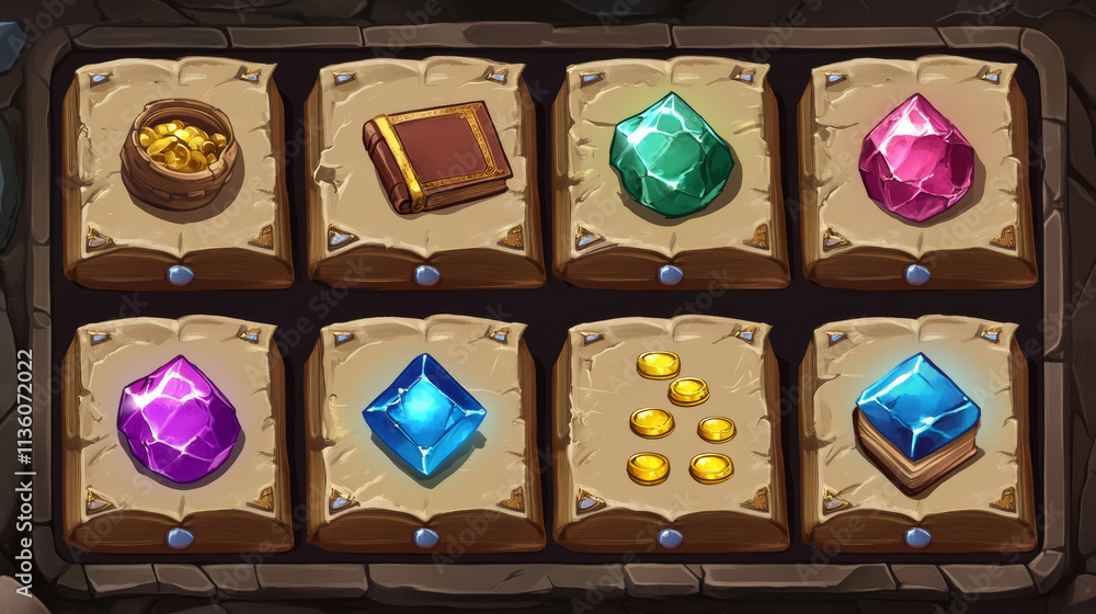 Magic book with hard cover and parchment - game level rank ui assets ...