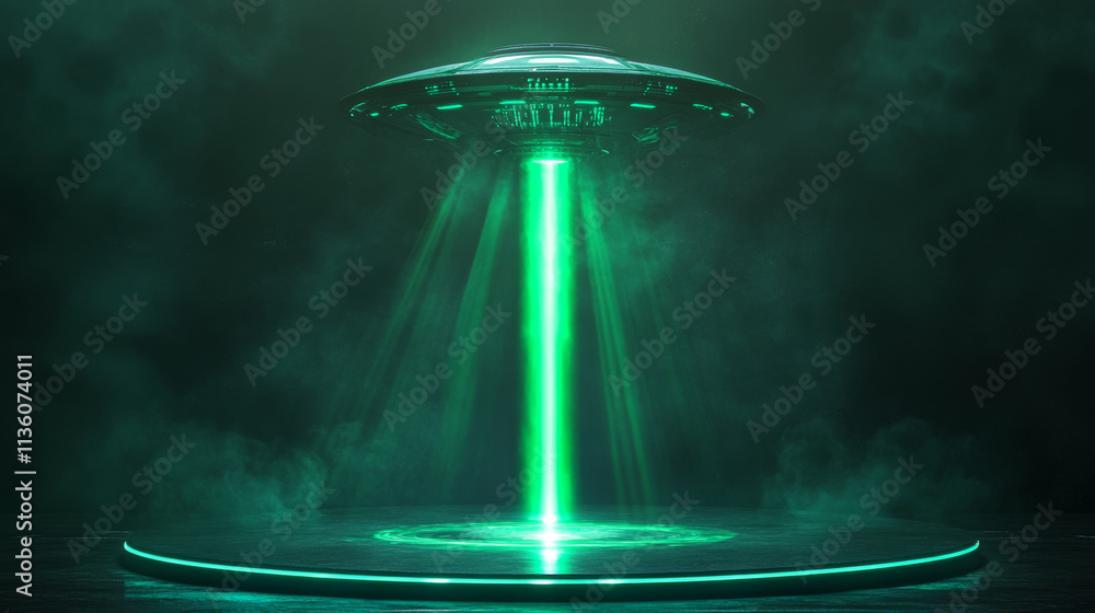 Ilustración de Stock Green ufo spaceship with beam 3d effect vector ...