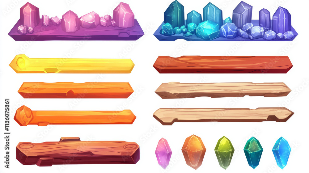 Game progress bars, cartoon vector process ui or gui interface design ...