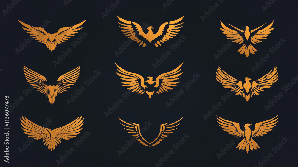 Ilustración de Stock Game emblems with wings of birds, angel, eagle and ...