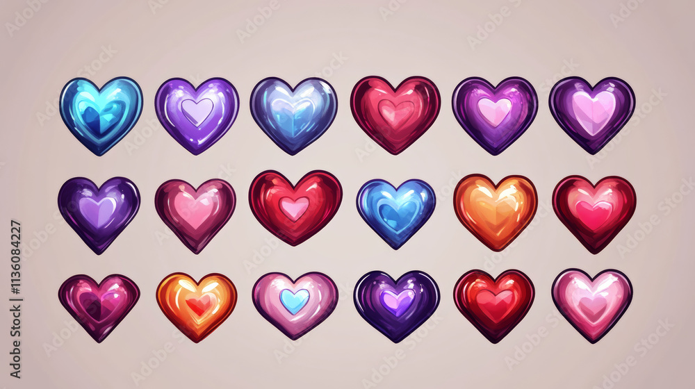 Heart fill progress game animation sprite sheet, app icons. Ui or gui ...