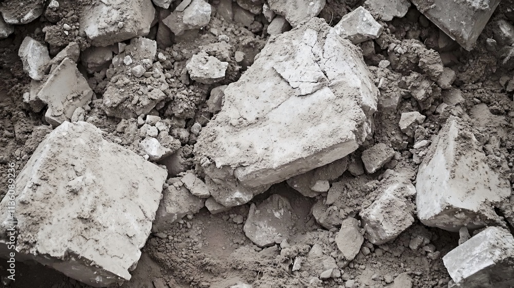 Crumbled Concrete Texture Background Grey Rubble Pile Demolition Debris ...