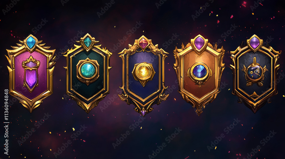 Game level number badges with fantasy gold frame. Vector cartoon set of ...