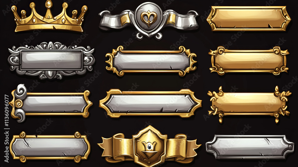 Royal game buttons animation set. Vector cartoon illustration of golden ...