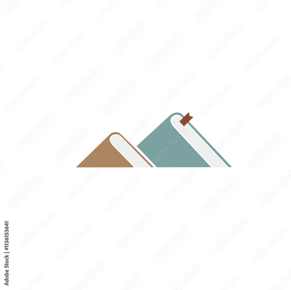 Books in a mountain shape vector logo beige mutual colors sign elegant ...