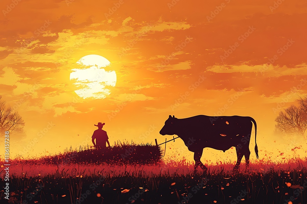 Happy Farmers Day with an Indian farmer farming silhouette vector ...