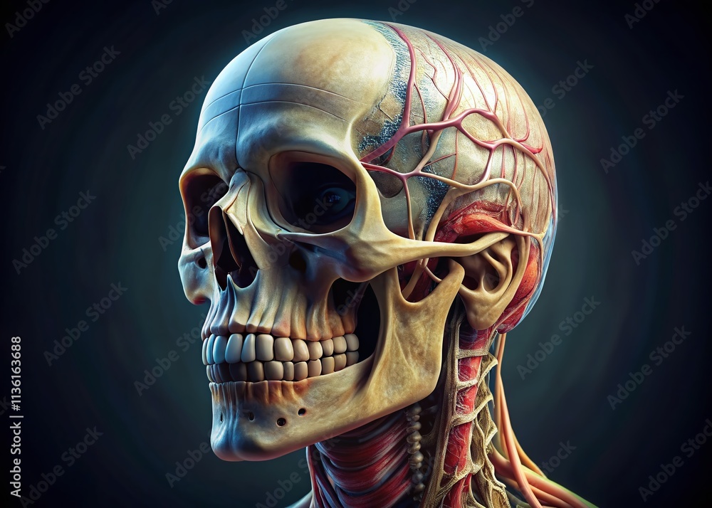 Human Skull Anatomy: Detailed View, Left Profile, Medical Illustration ...