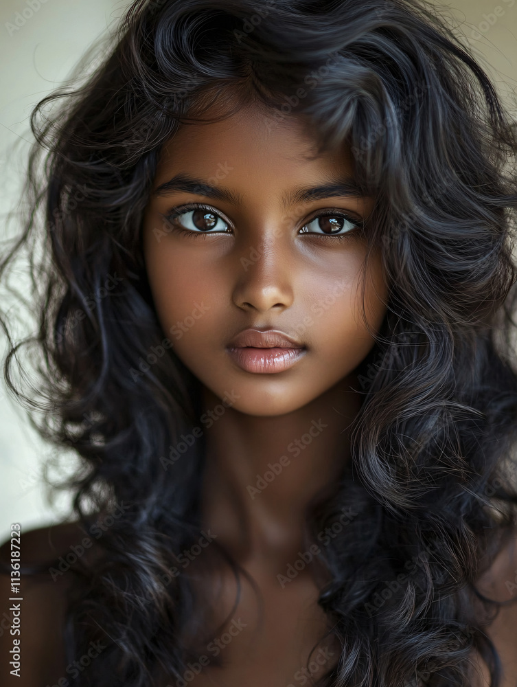 portraits Sri Lankan teenage girls natural beauty, curly hair radiant ...
