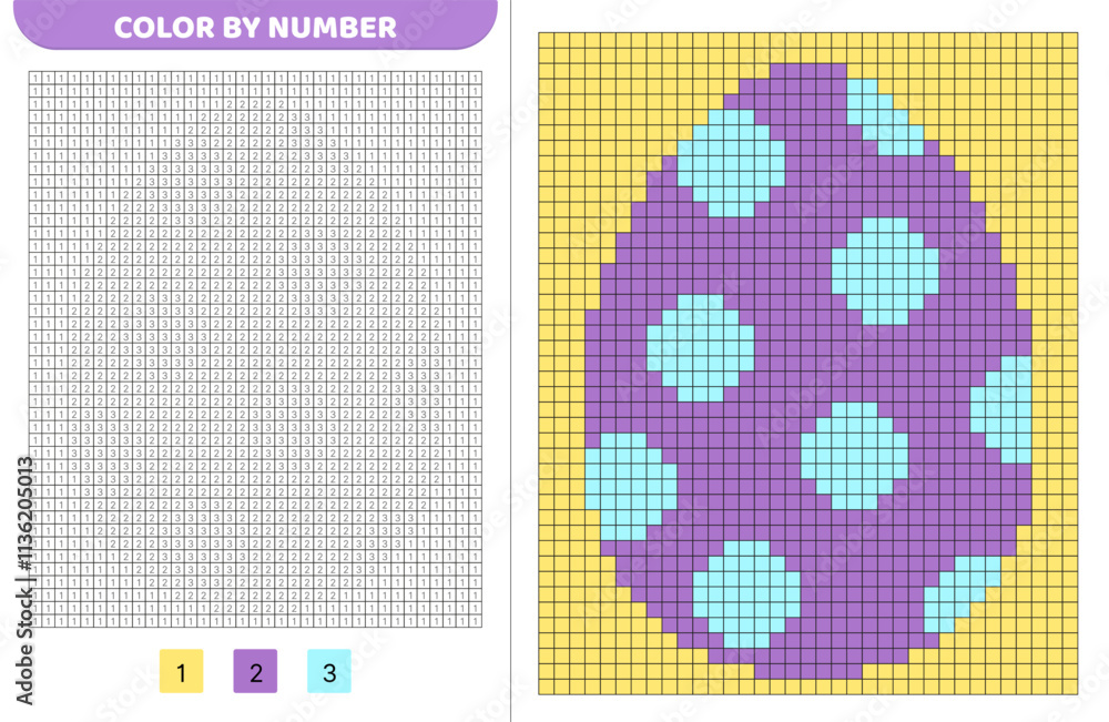 Color by number. Purple easter egg. Pixel coloring book. Numbered ...