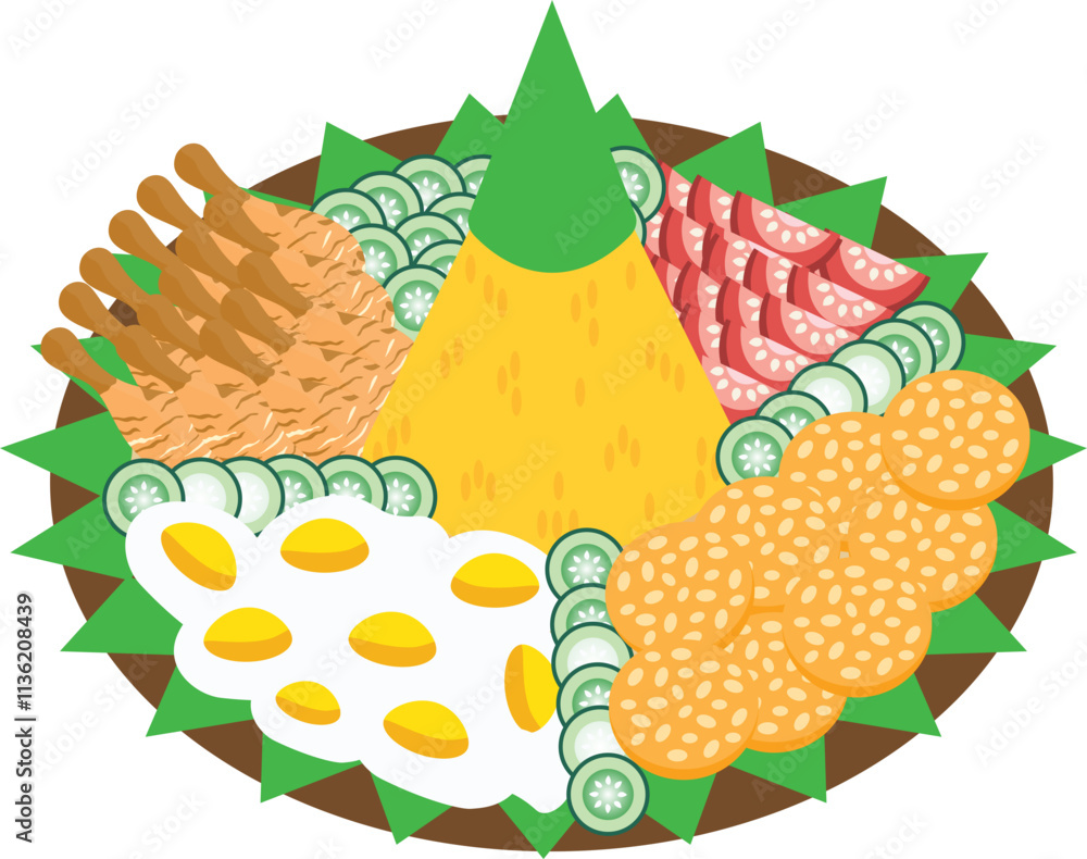 Illustration of Tumpeng Rice With Side Dishes, Nasi Tumpeng, Indonesia ...