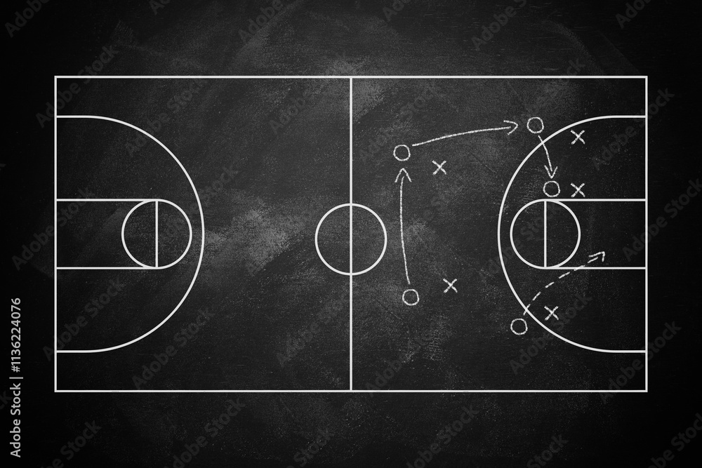Drawn scheme of basketball game on blackboard Stock Photo | Adobe Stock