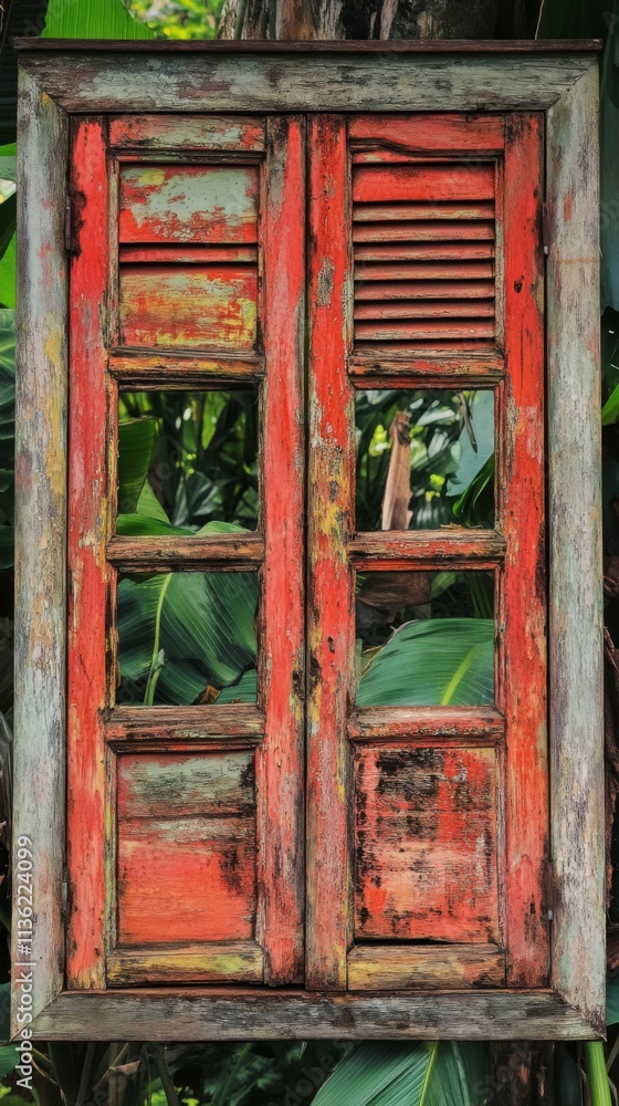 Stock-Illustration „vintage wooden window with peeling paint, intricate ...