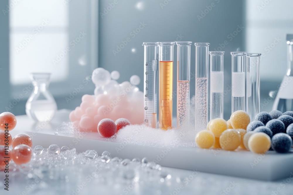 Vibrant lab scene with colorful test tubes, bubbling orbs, and bubbly ...