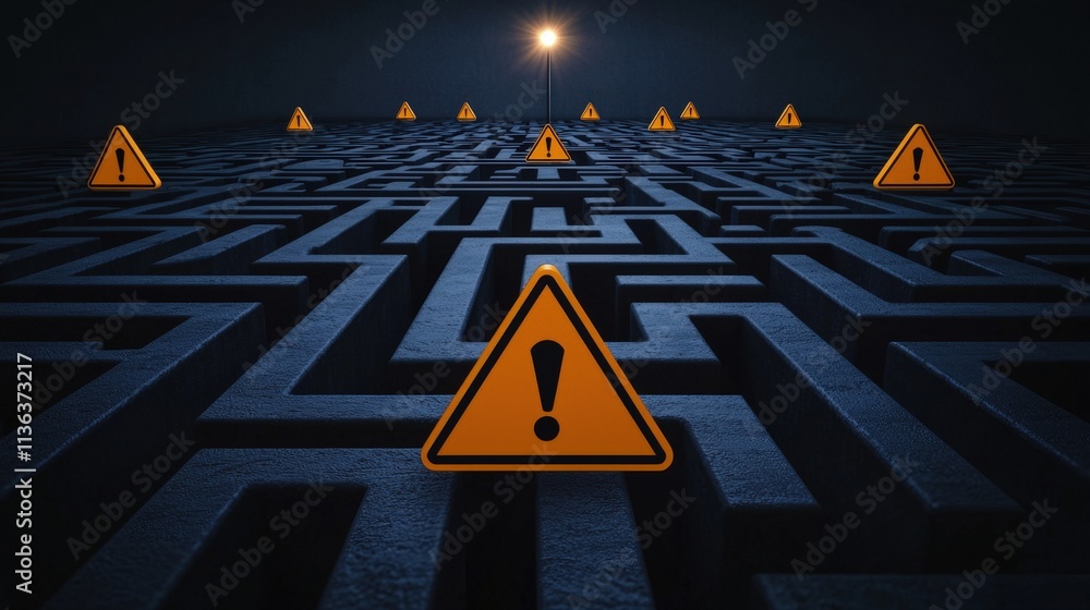 Risk scale measurement and management, A dark maze with warning signs ...