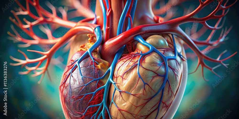 Tilt-shift stylized 3D medical visualization showcases a heart and ...