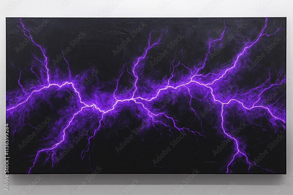 Sleek black canvas with bold electric purple lightning, sharp strikes ...