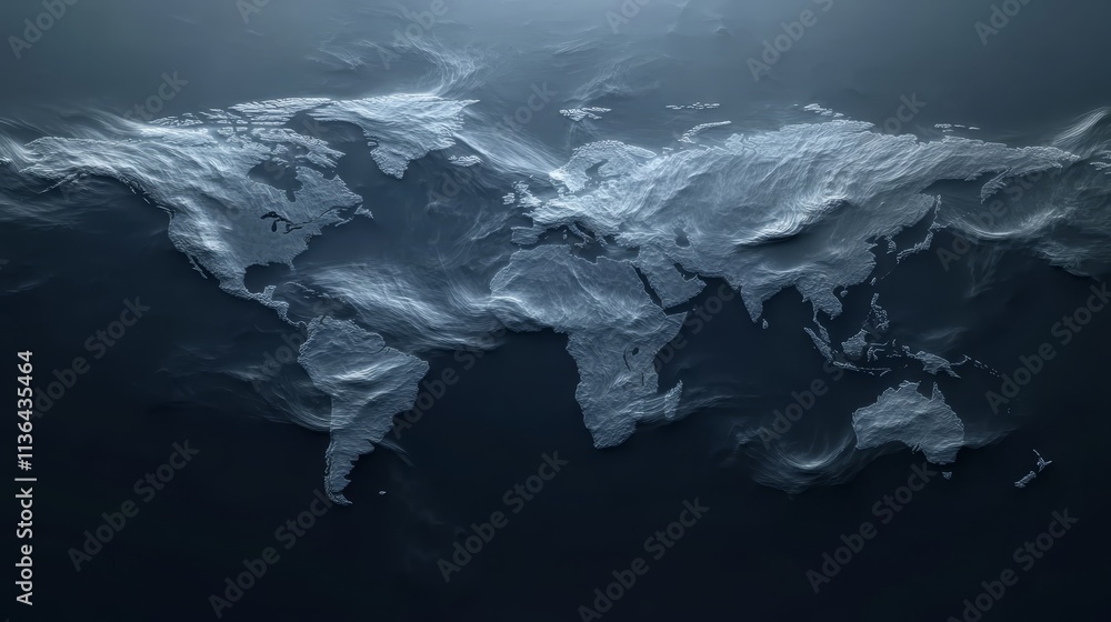 Ice world, a frozen map depicting global interconnectedness and climate ...