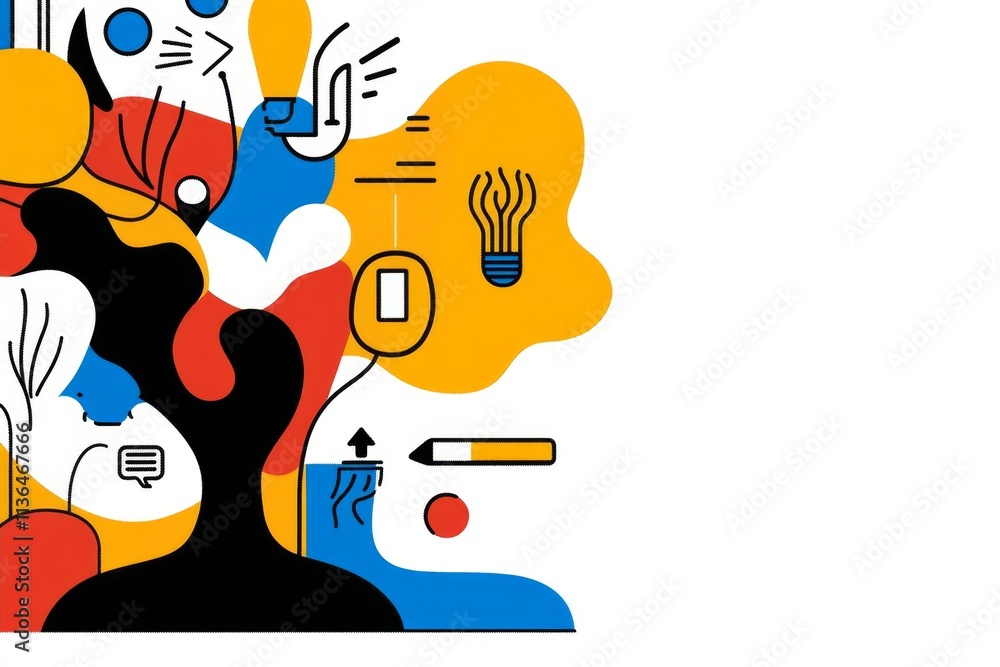 An abstract representation of a timeline with icons for major ...