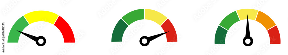 Speedometer Icons Set Speed Indicators Speed Dial Indicator In Green Yellow And Red Color