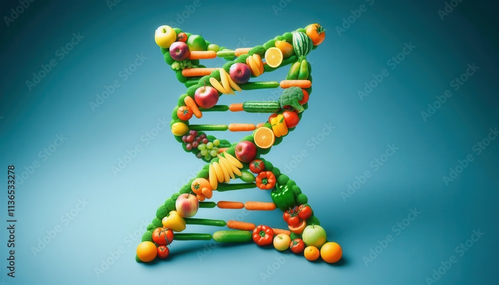DNA strand made of fruits and vegetables...Concept: The connection ...