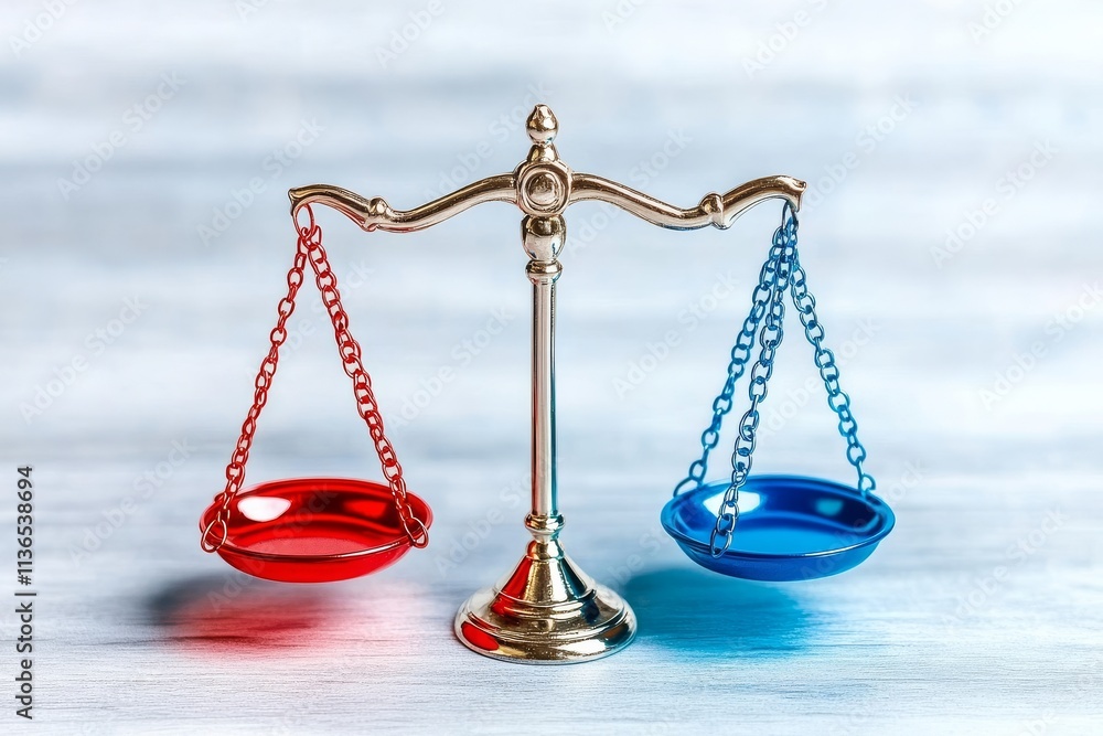 A pair of balanced scales with male and female characters on each side ...