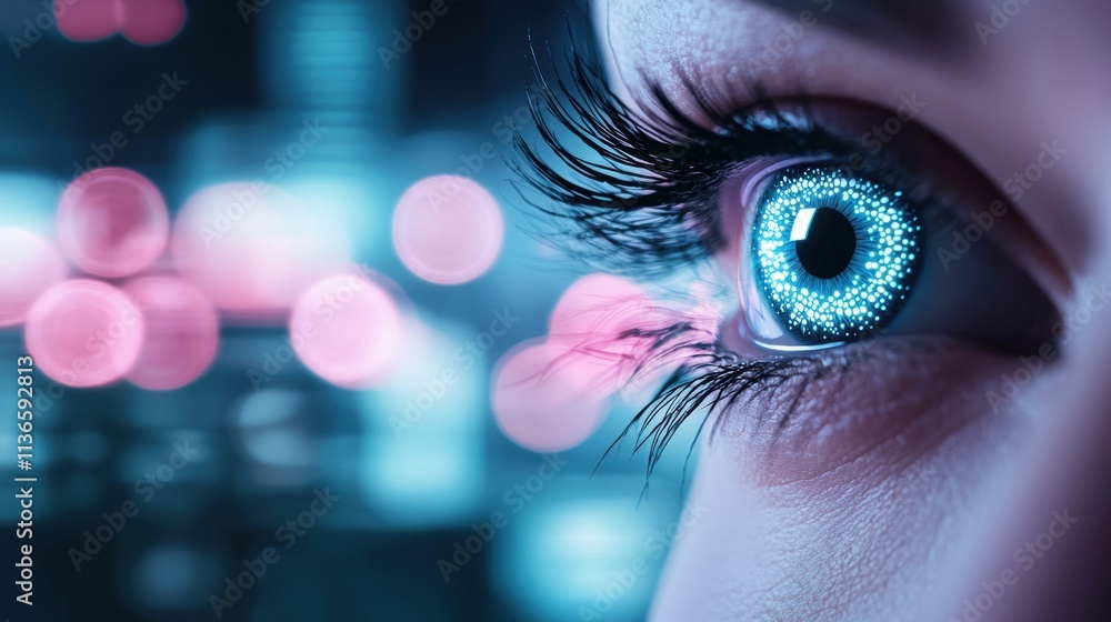 eye Surveillance and Security Futuristic cityscape with numerous eyes ...