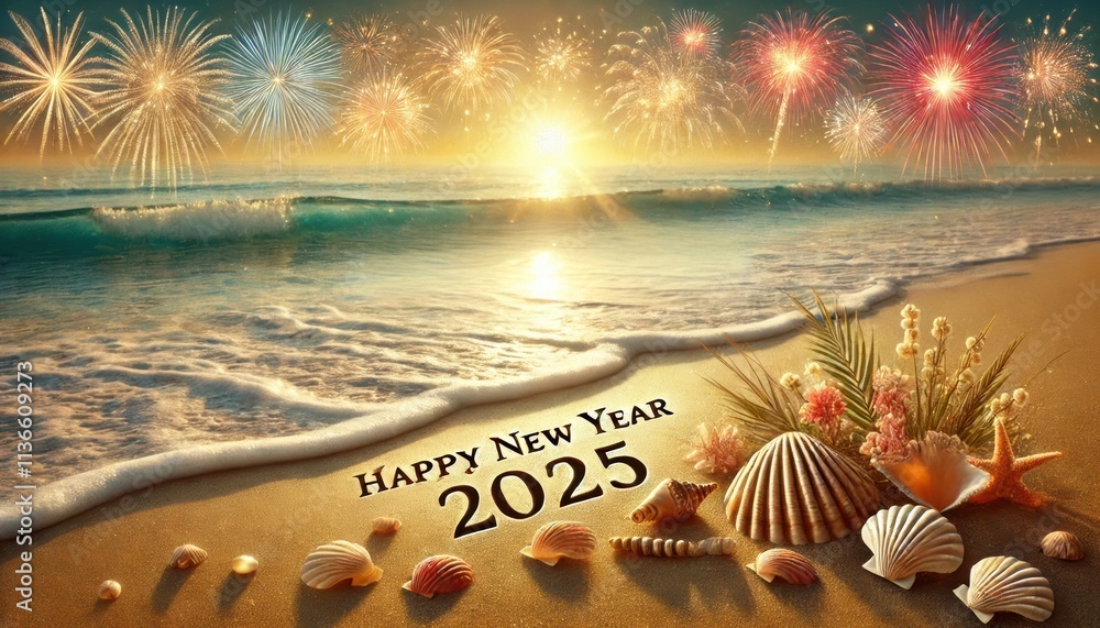 Celebrate the New Year 2025 with a beautiful beach scene featuring ...