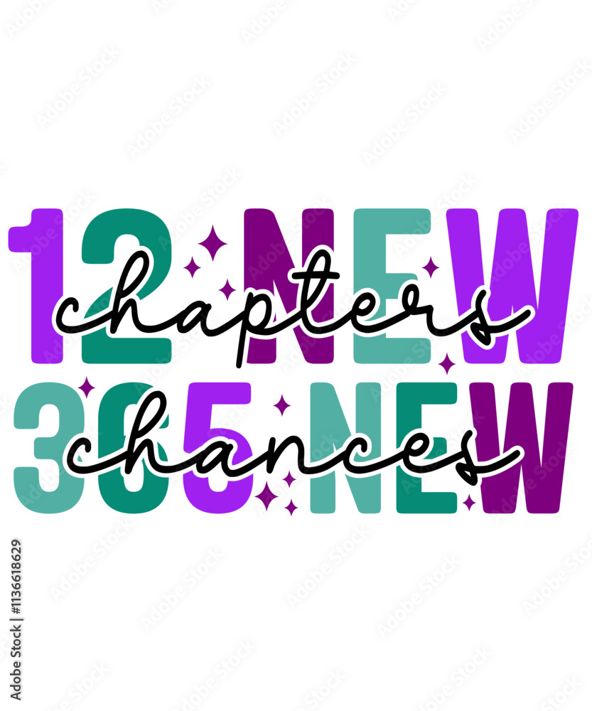 New Year 2025 12 New Chapters 365 New Chances typography clip art ...